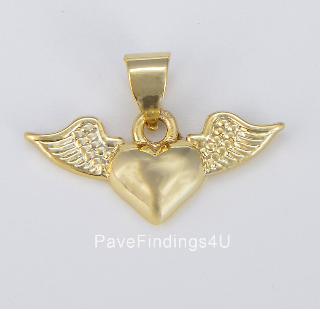 Gold Winged Heart Charms Tiny Angel Wings Charms 18K Gold Charm for ...