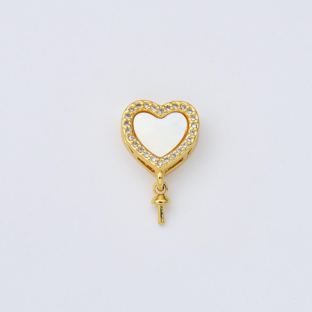 Shell Pearl Heart Bead Spacer, Gold Filled CZ Micro Pave Heart Spacers ...