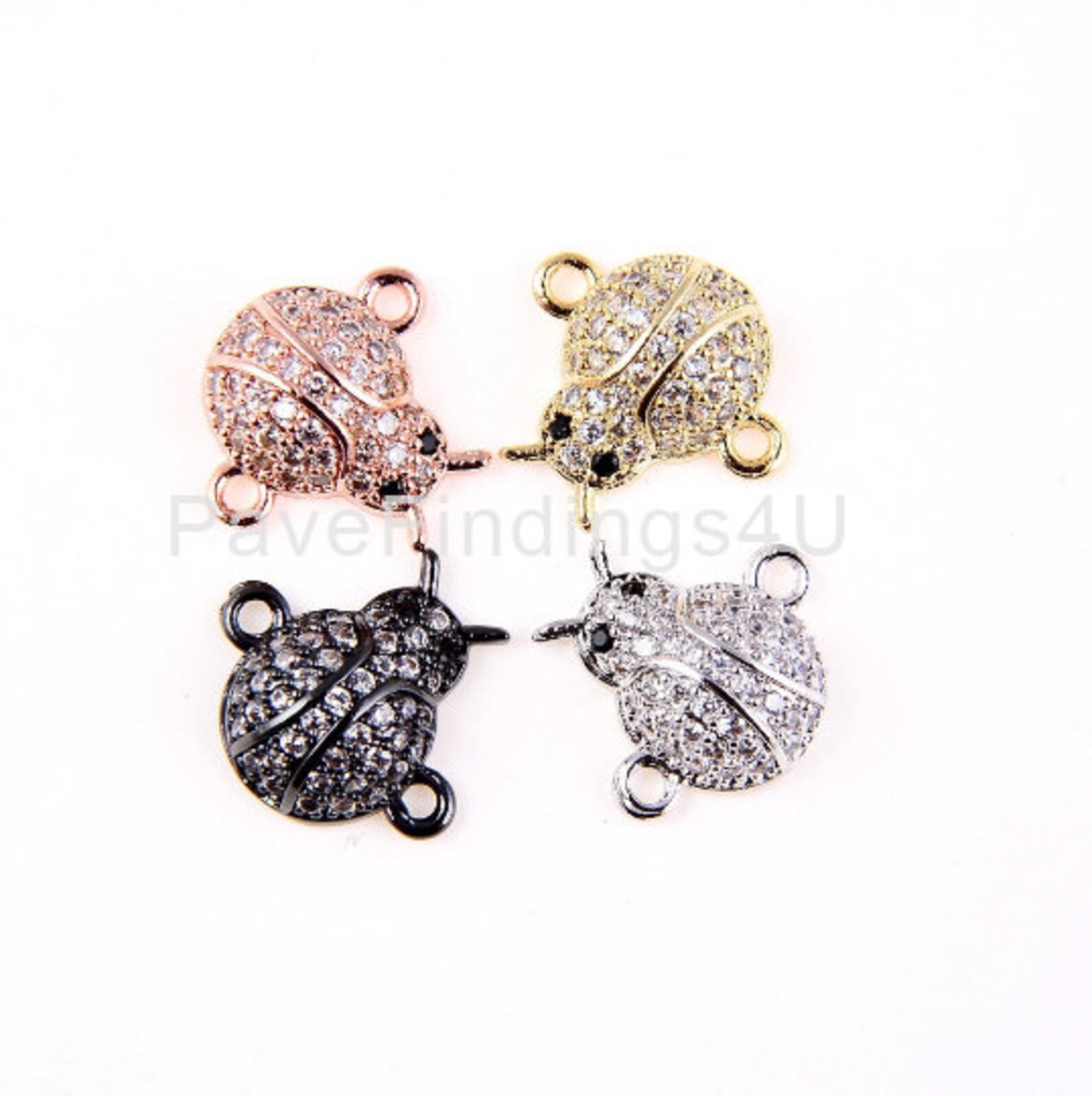 18K Gold Micro Pave CZ Ladybird/lady Bug Beads, Turquoise Micro Pave ...