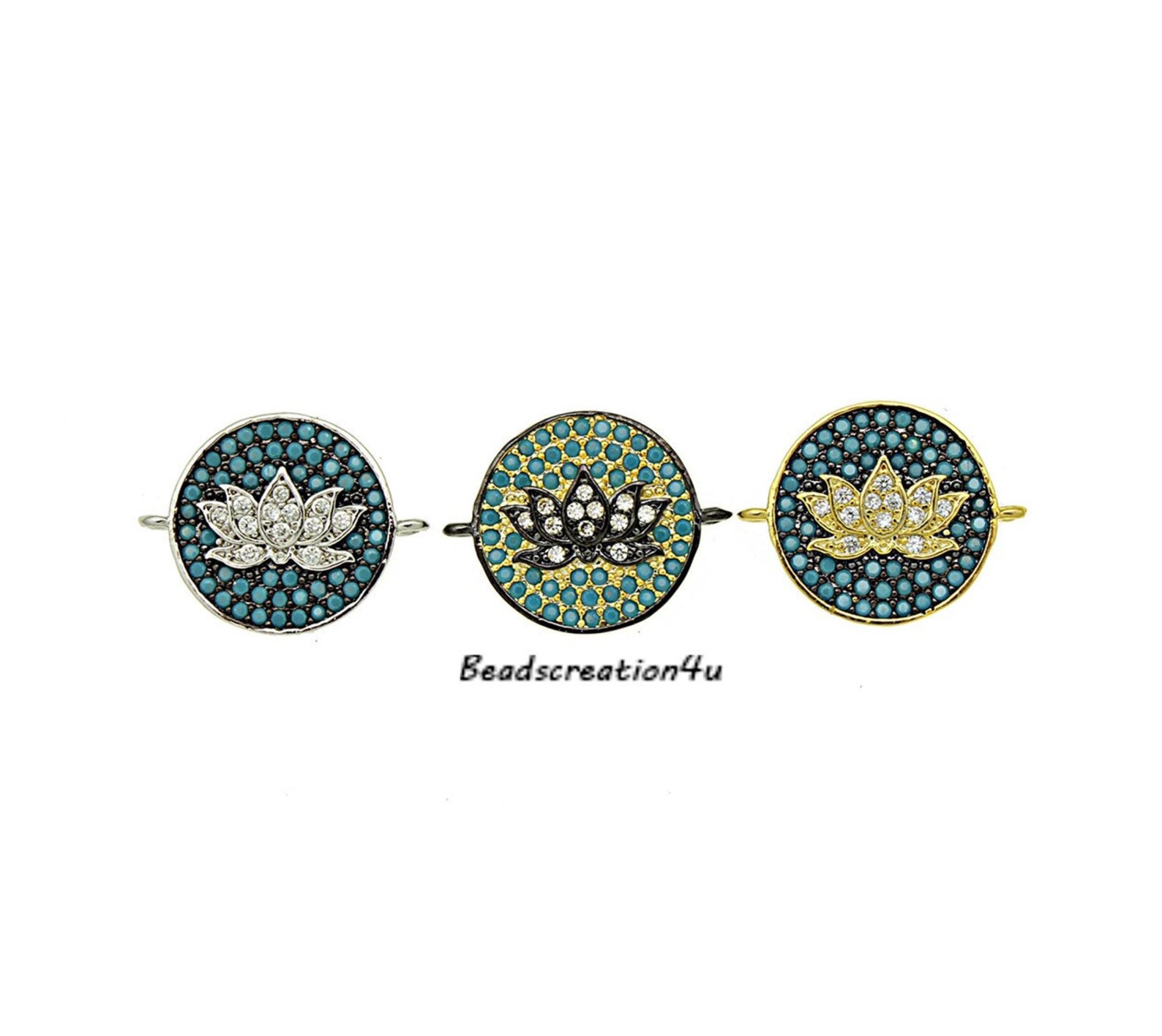 LOTUS Connector, 14K Gold Micro Pave CZ LOTUS Flower Connector With ...