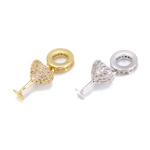 24K Gold Cocktail Glass Charm, CZ Micro Pave Glass Charm, Cocktail ...