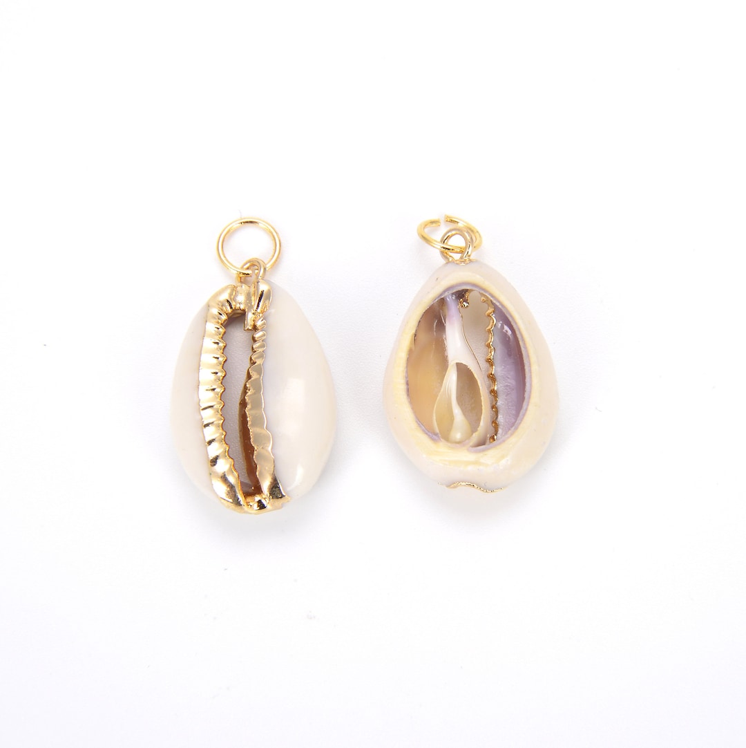 Cowrie Shell 14K Gold Charm Pendant, Seashell Charm, Natural Sea Shell ...