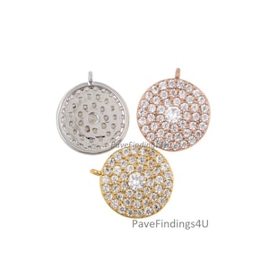 18K Gold Round Disc Charm CZ Micro Pave Disc Pendant Large - Etsy