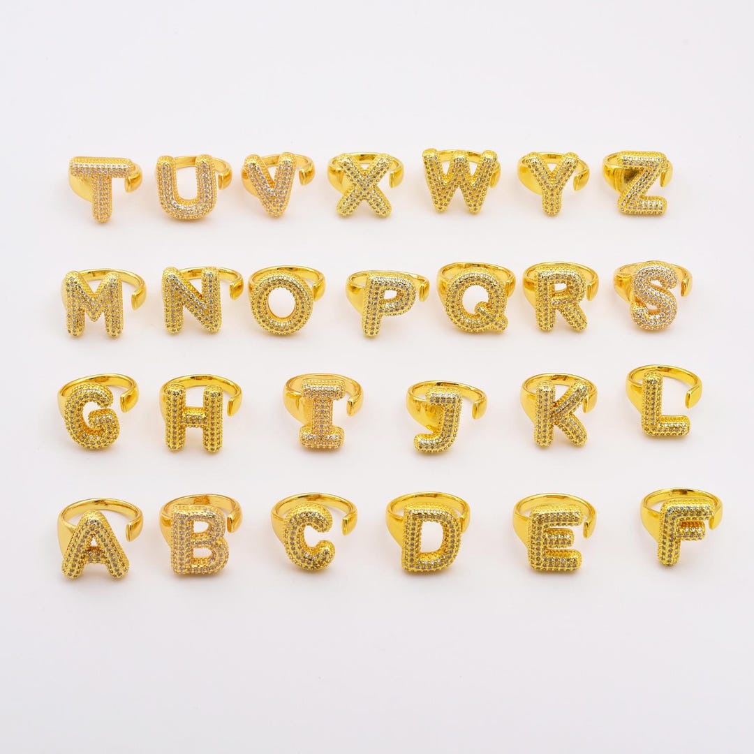 Dainty Balloon Initial Letter Ring, Gold Filled Bubble Alphabet Letter ...
