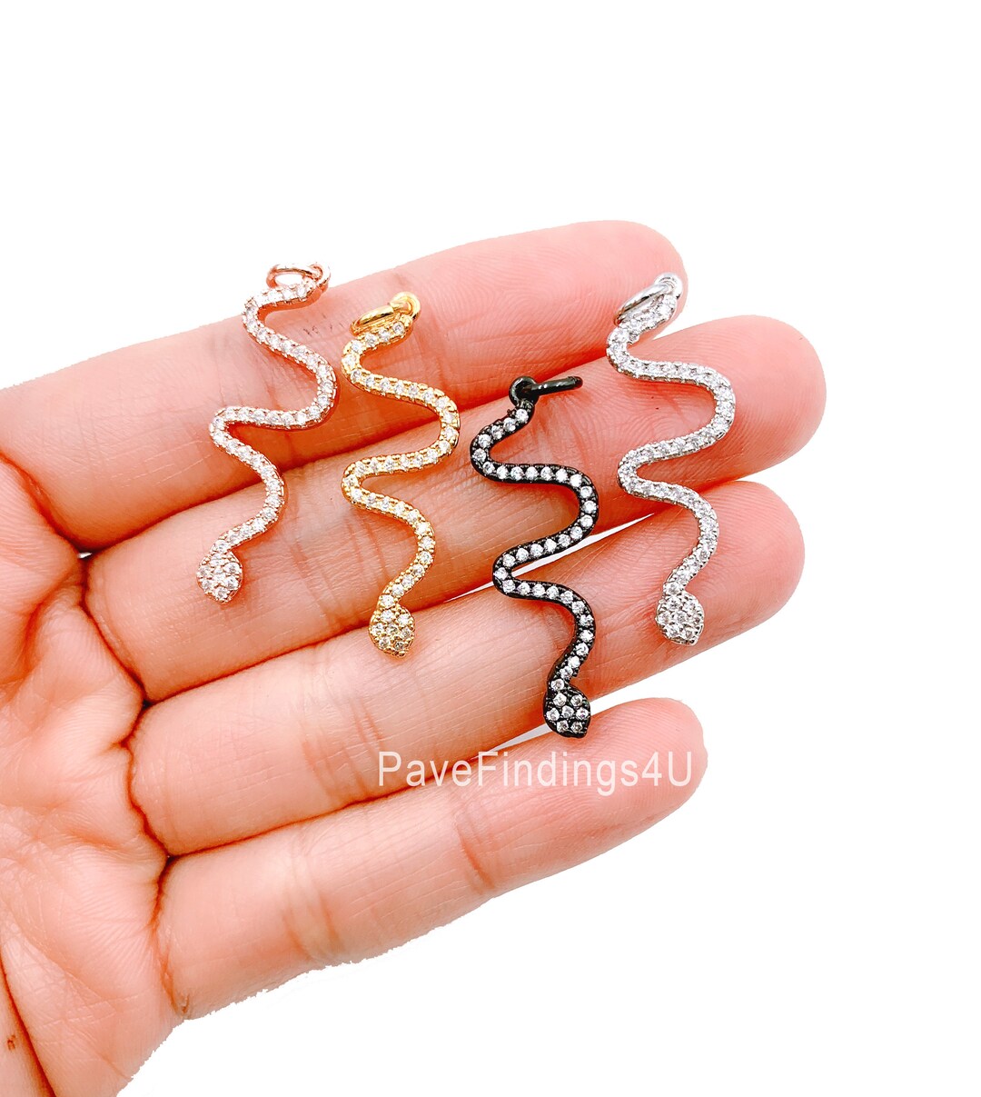 SNAKE Charm, 24k Gold Micro Pave Snake Charm, Cubic Zirconia Snake ...