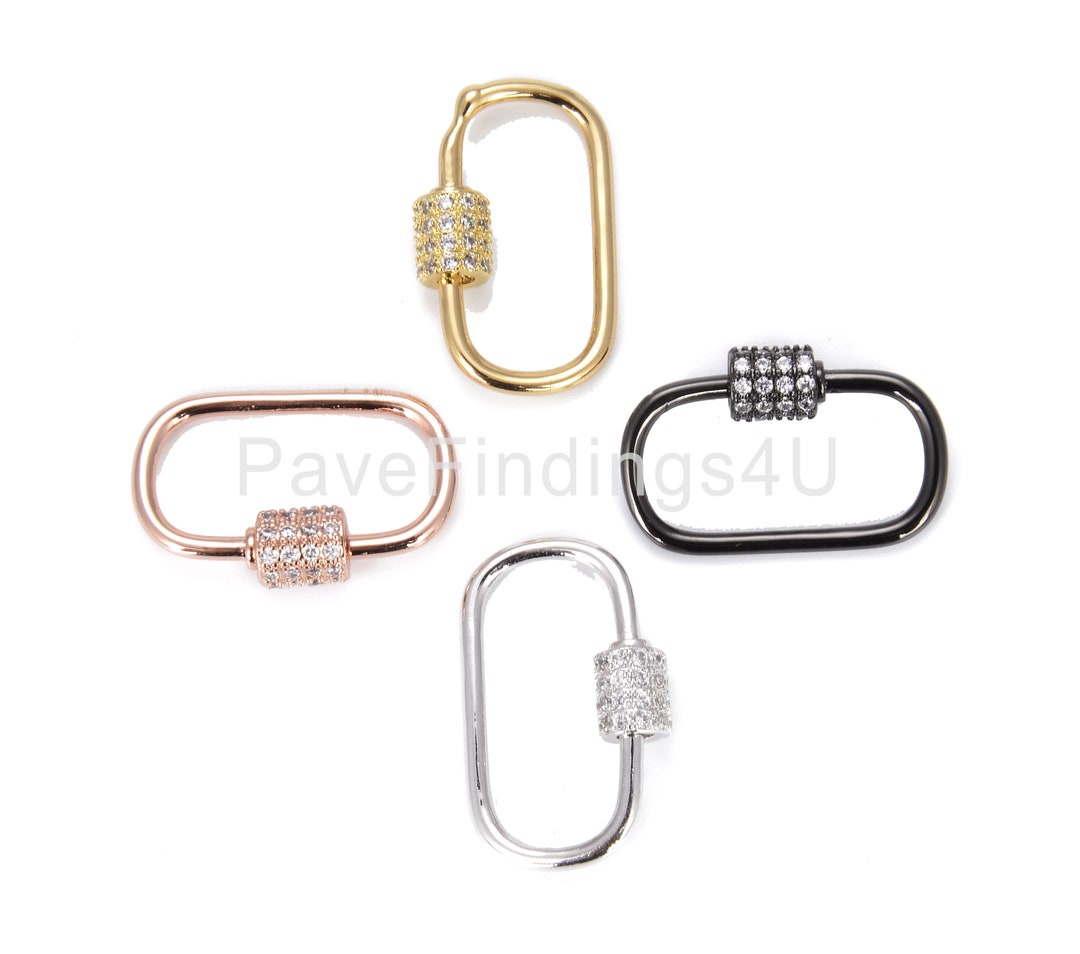 Medium Oval Screw Clasp CZ Micro Pave, 18K Gold Oval Clasp, Carabiner ...