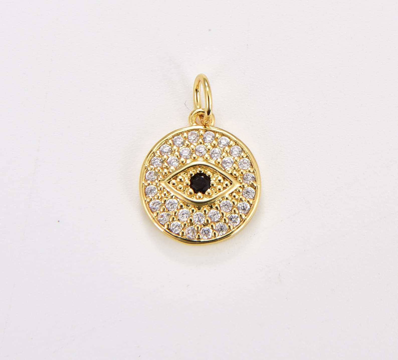 Gold Evil Eye Round Circle Micro Pave Charm Medallion Coin Round ...