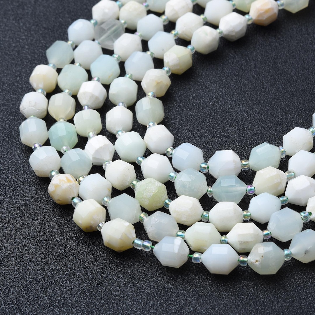 Opalite Faceted Round Prism Cut Beads Strand 15.5