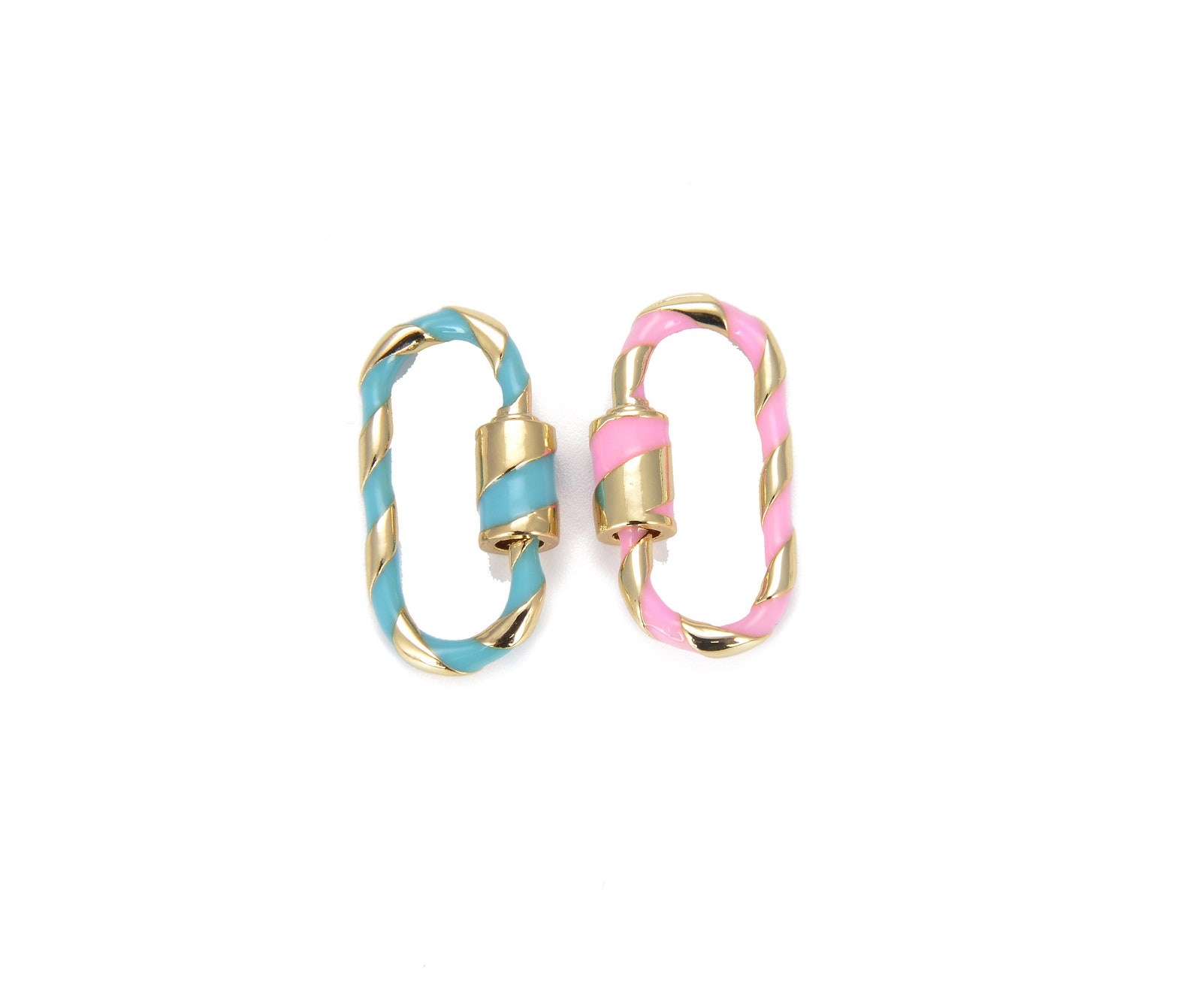 14K Gold Enamel Oval Screw Lock Clasp Carabiner Clasp Screw | Etsy