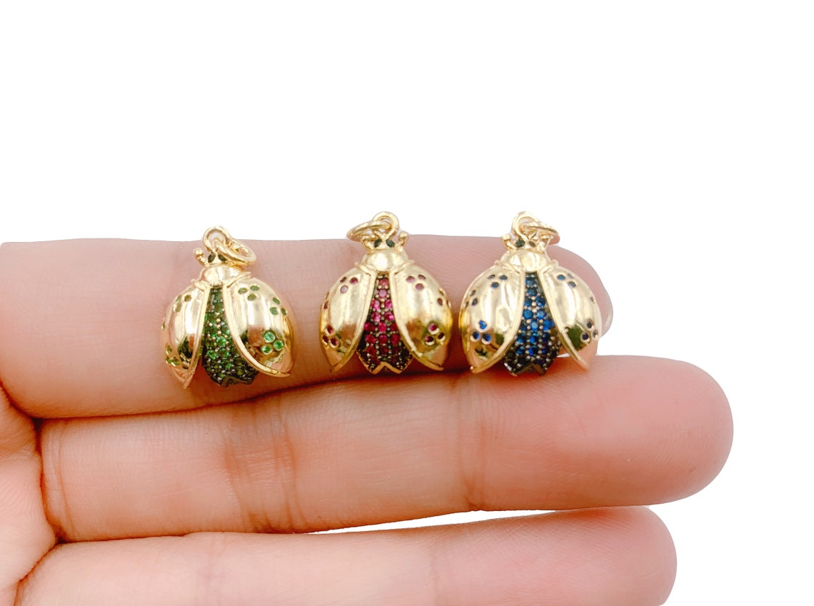 18K Gold Ladybug Charm Pendant Cubic Zirconia CZ Micro Pave | Etsy