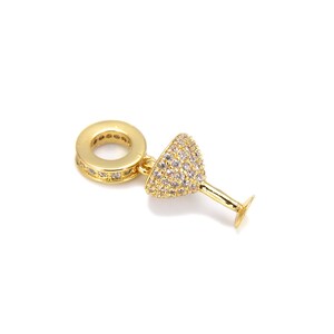 24K Gold Cocktail Glass Charm, CZ Micro Pave Glass Charm, Cocktail ...
