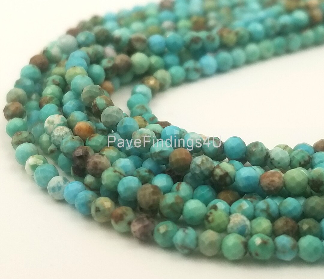 Faceted Turquoise 2mm 4mm 6mm Natural Round Beads No Heat or Treated 15 ...