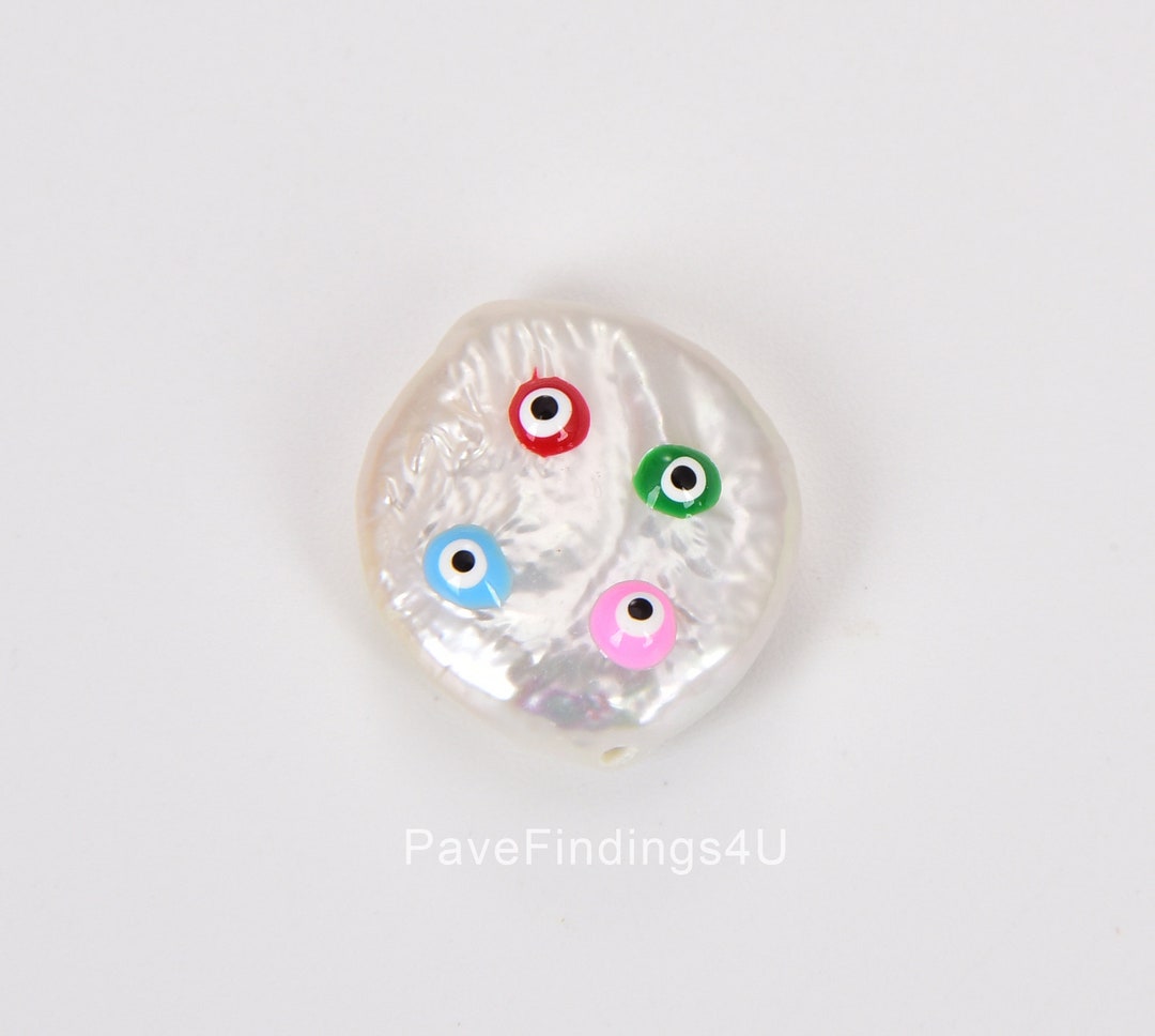 Freshwater Pearl Evil Eye Beads, Baroque Pearl Beads, Evil Eye Spacer ...