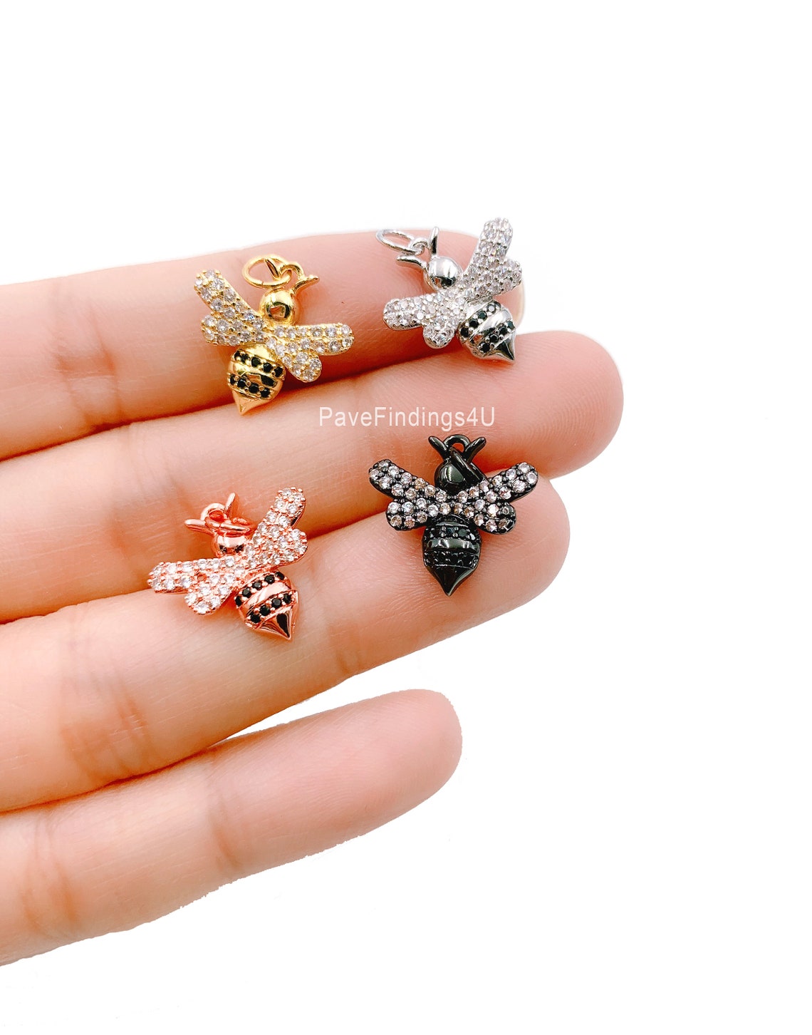 24K Gold Mini Bee Charm Pendant, Bee Inspired Charm, CZ Micro Pave Bee ...