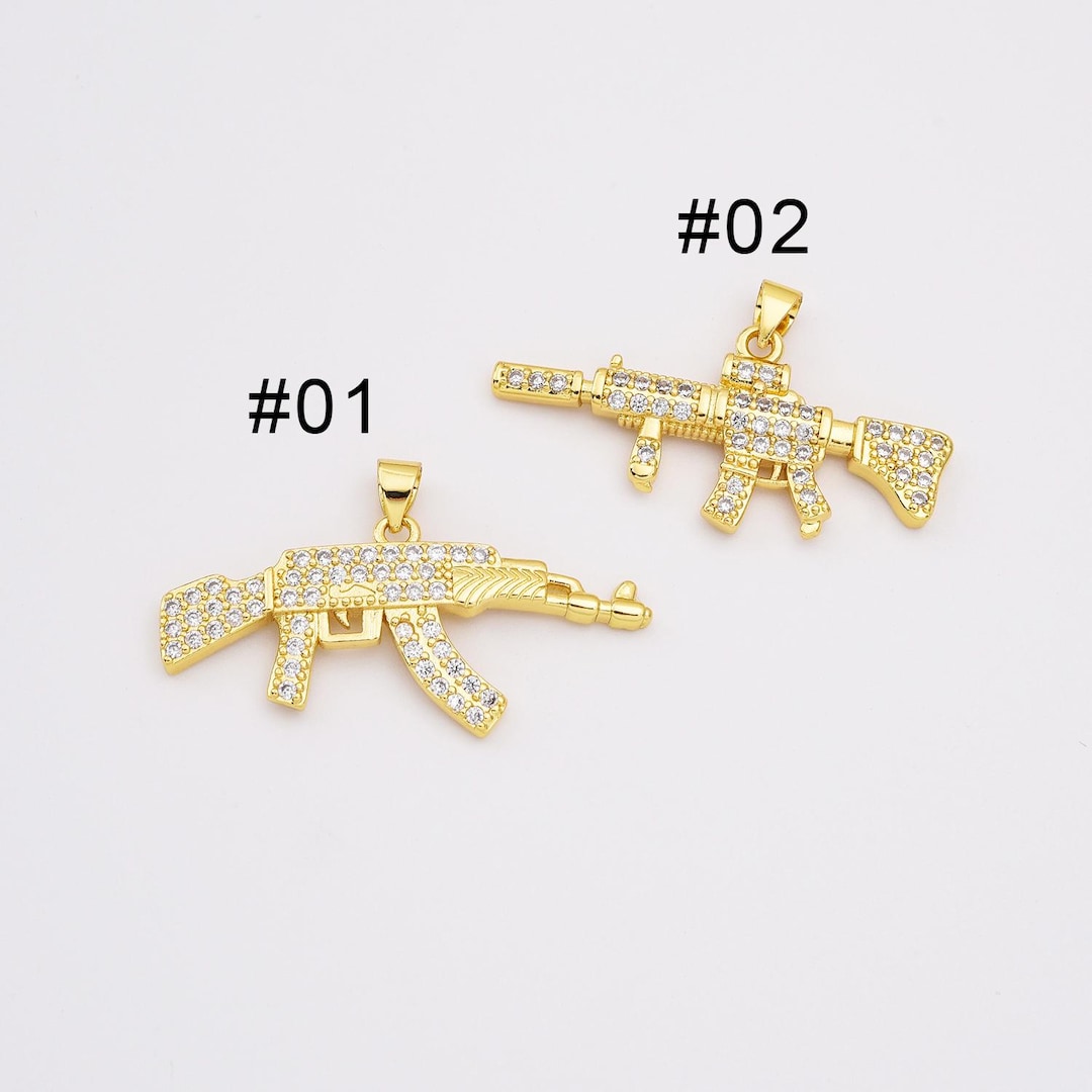 Gold Filled Gun Rifle Pendants, AR-15 Gun Charm, AK-47 Gun Charm ...
