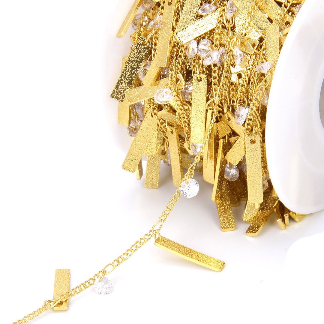 14K Gold Gold Bar Crystal Chain, Heart Chain, Clover Chain, Round Disc ...