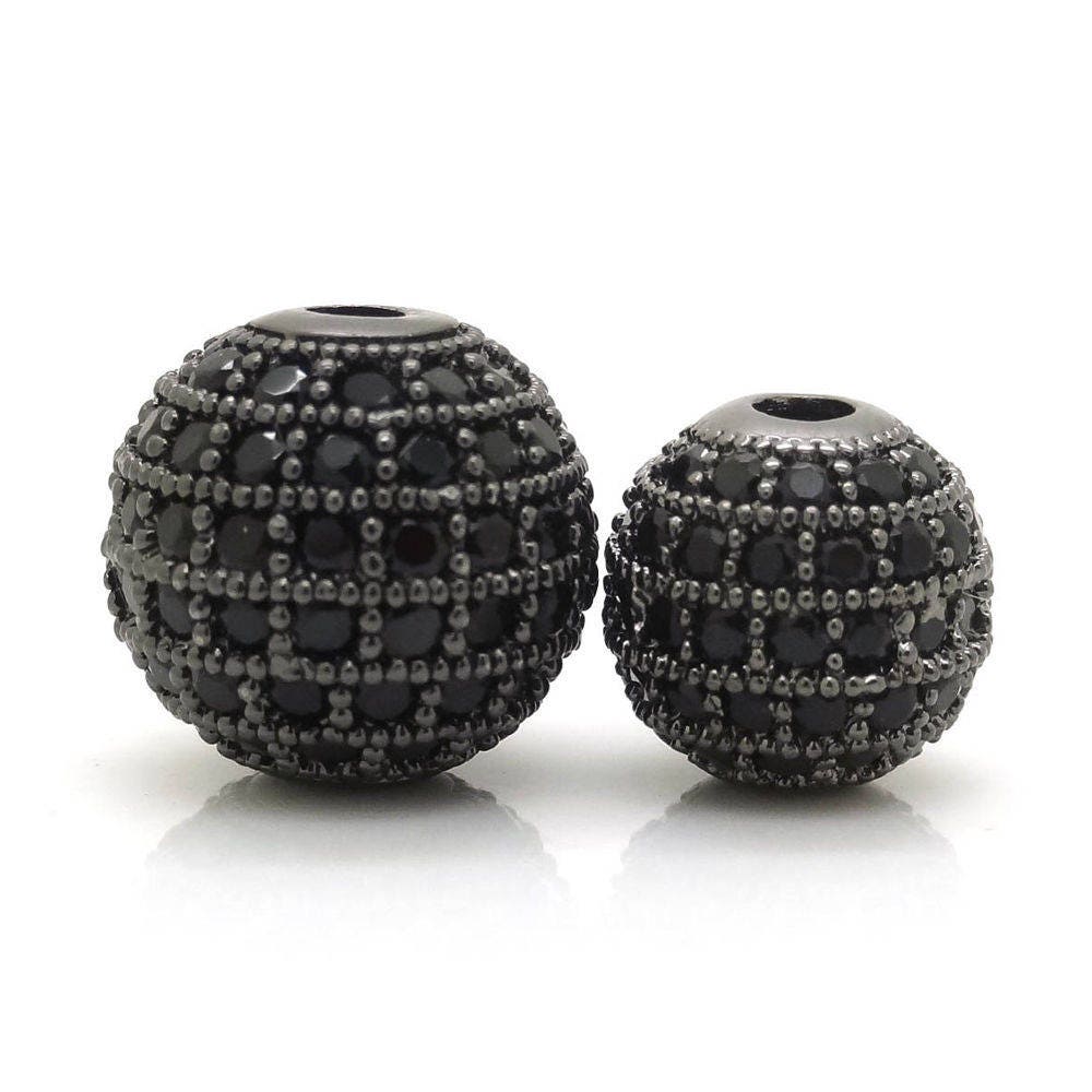BLACK Diamond Cz Round Bead, Micro Pave Black CZ Shamballa Ball Beads ...