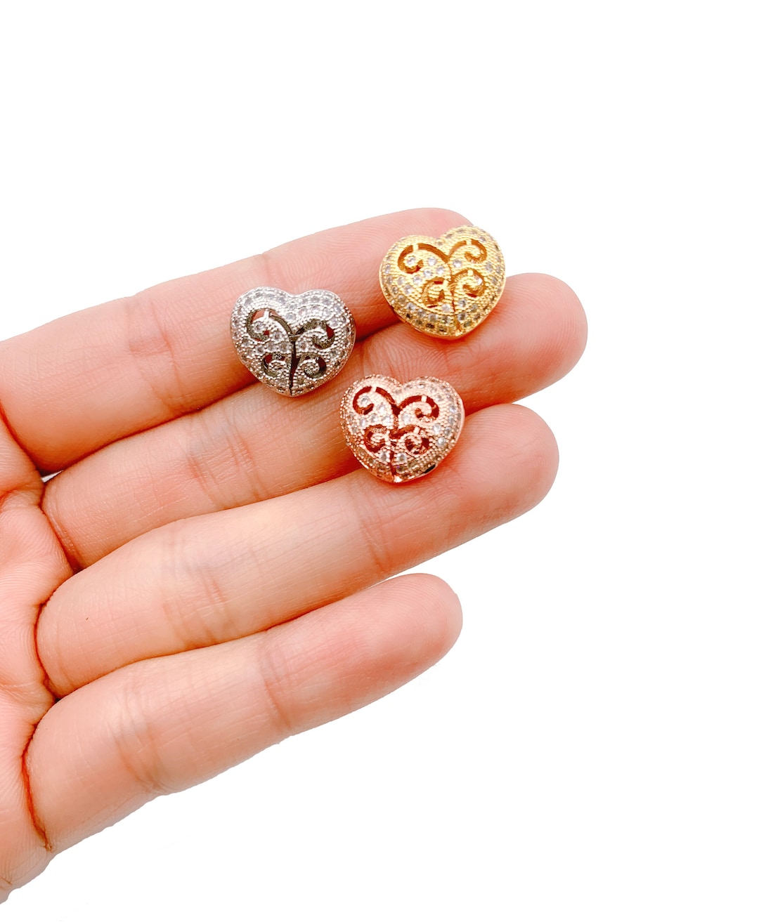 Hollow Heart Bead, Micro Pave CZ Heart Shape Beads,cubic Zirconia ...