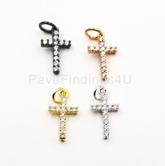 CZ Micro Pave Small Cross Charms 18K Gold Tiny Cross | Etsy