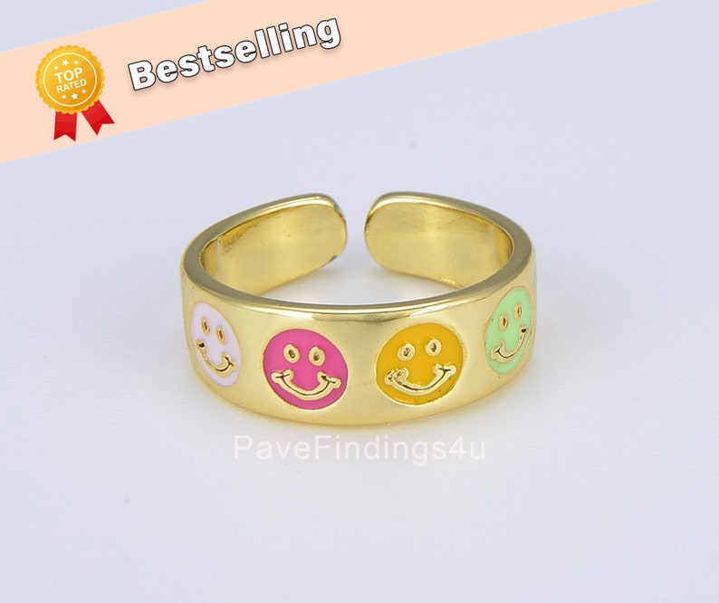 18K Gold Happy Face Ring Smiley Ring Open Ring Adjustable - Etsy