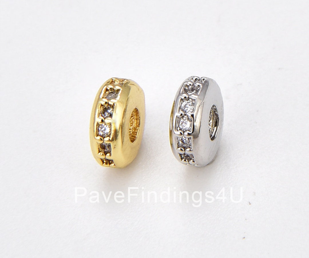 CZ Micro Pave Rondelle Spacer Beads, Big Hole Spacer Beads, Gold Filled ...