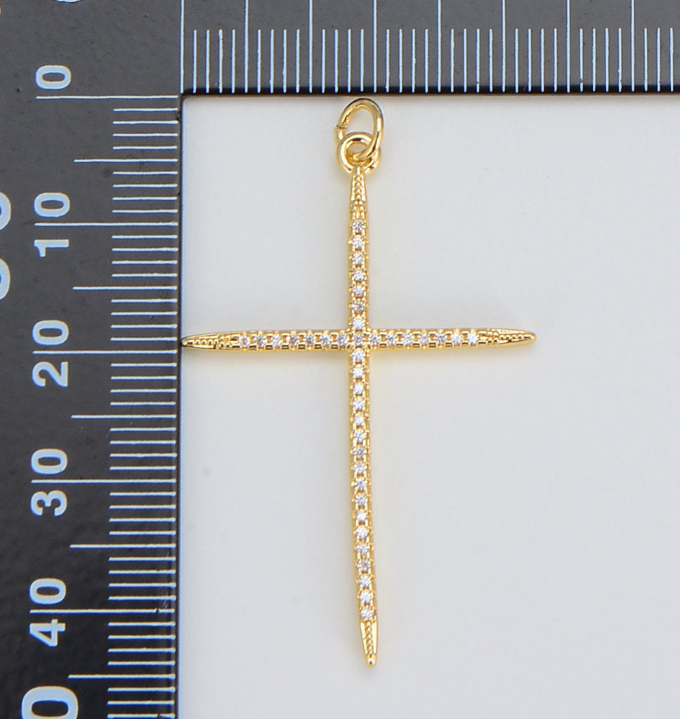 22K Gold Shiny Gold Cross Charm CZ Micro Pave Cross Pendant - Etsy