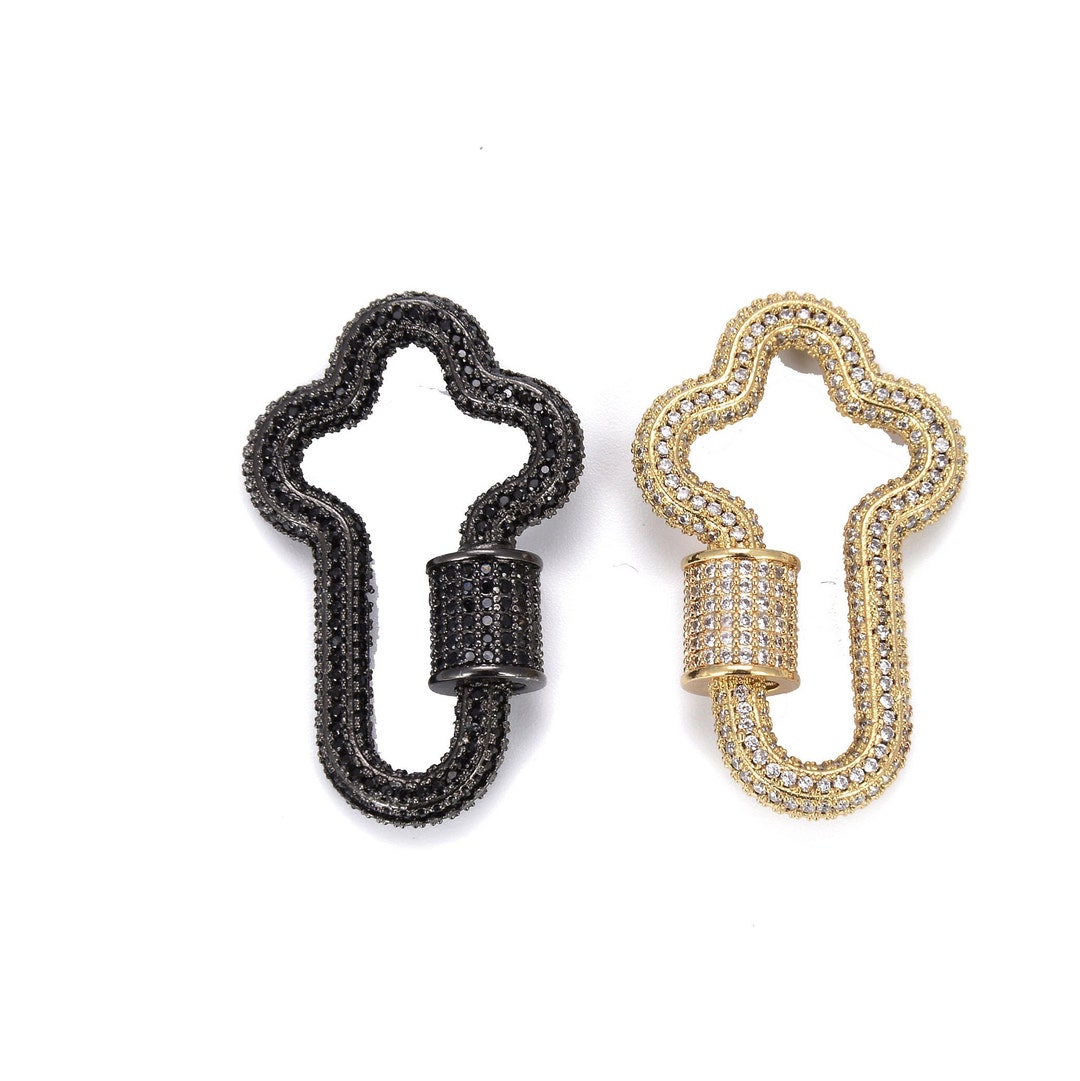 Carabiner Cross Shaped Unique Clasps, Cross Screw Clasp CZ Micro Pave ...