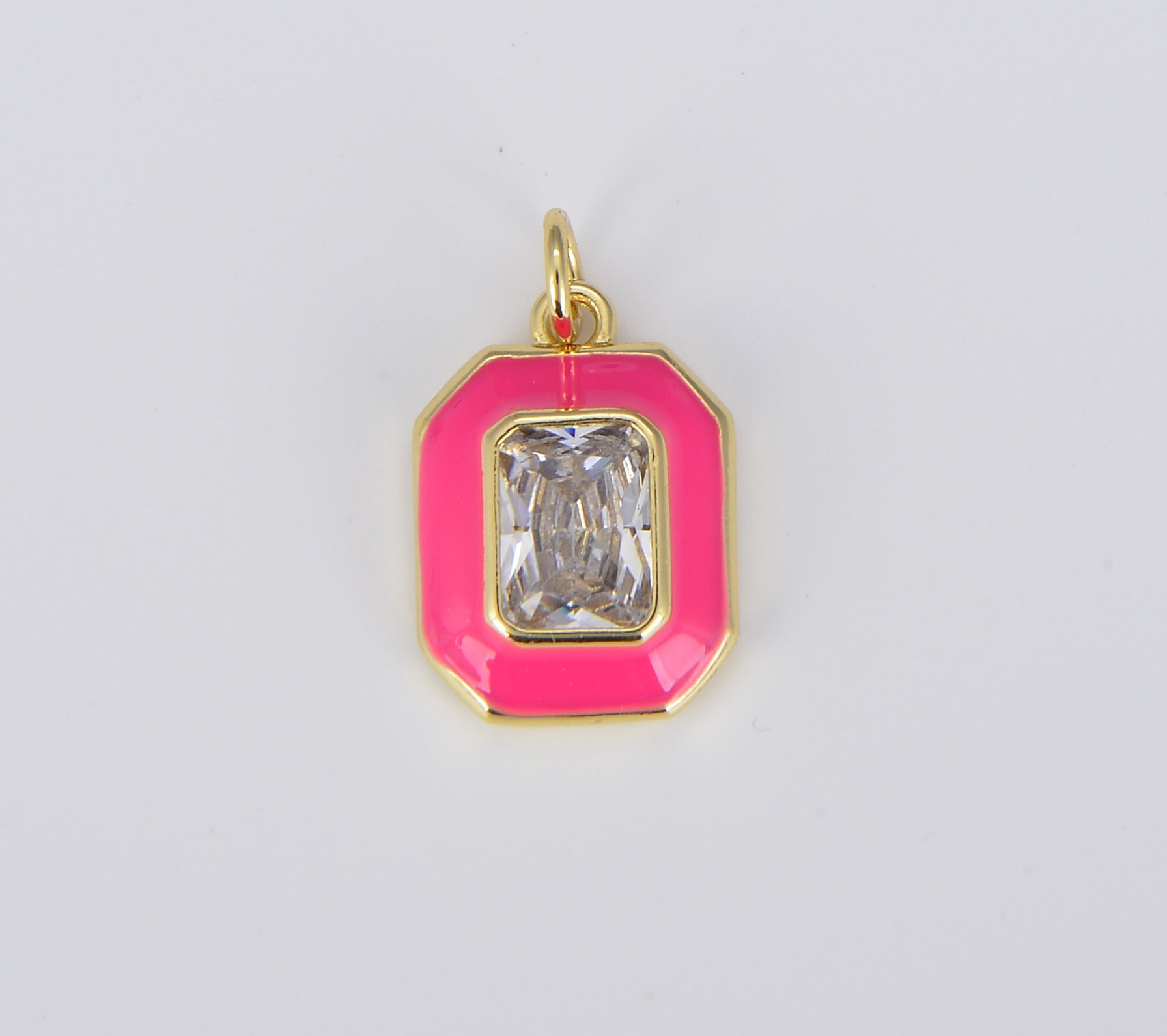 Colorful Enamel Big CZ on Octagon Shape Pendant 18K Gold CZ - Etsy