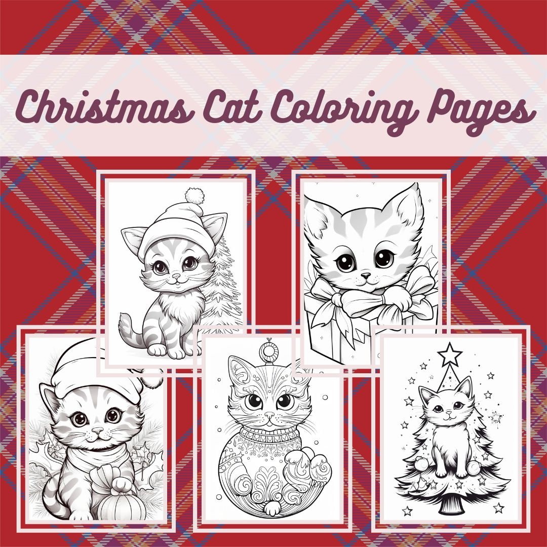 Christmas Cat Coloring Pages Printable PDF 25 Pages - Etsy