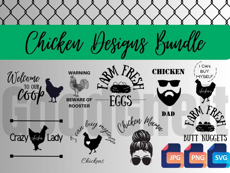 Chicken Designs Bundle 9 Designs Transparent Background Silhouette ...