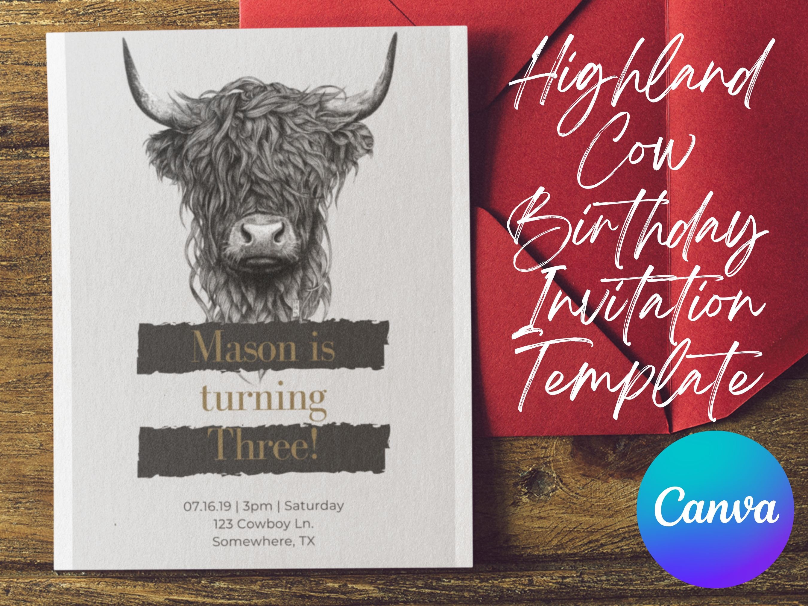 Highland Cow Birthday Invitation Template - Etsy
