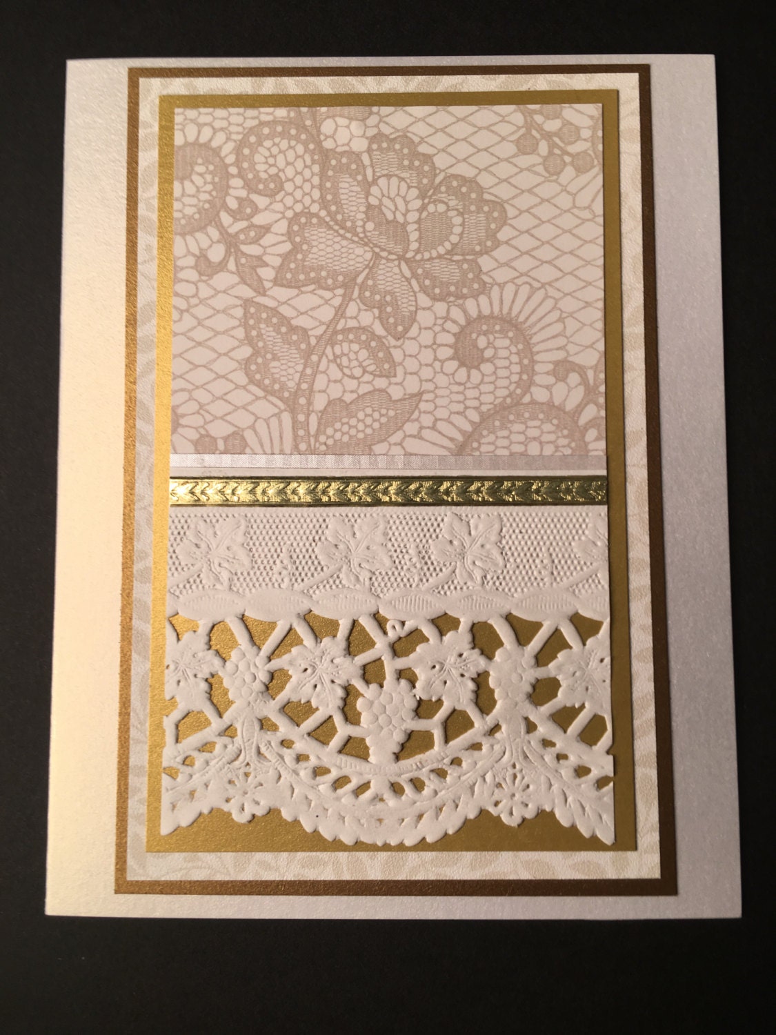 Handmade Blank Note Card A2 Lacy Beige Ivory and Gold - Etsy