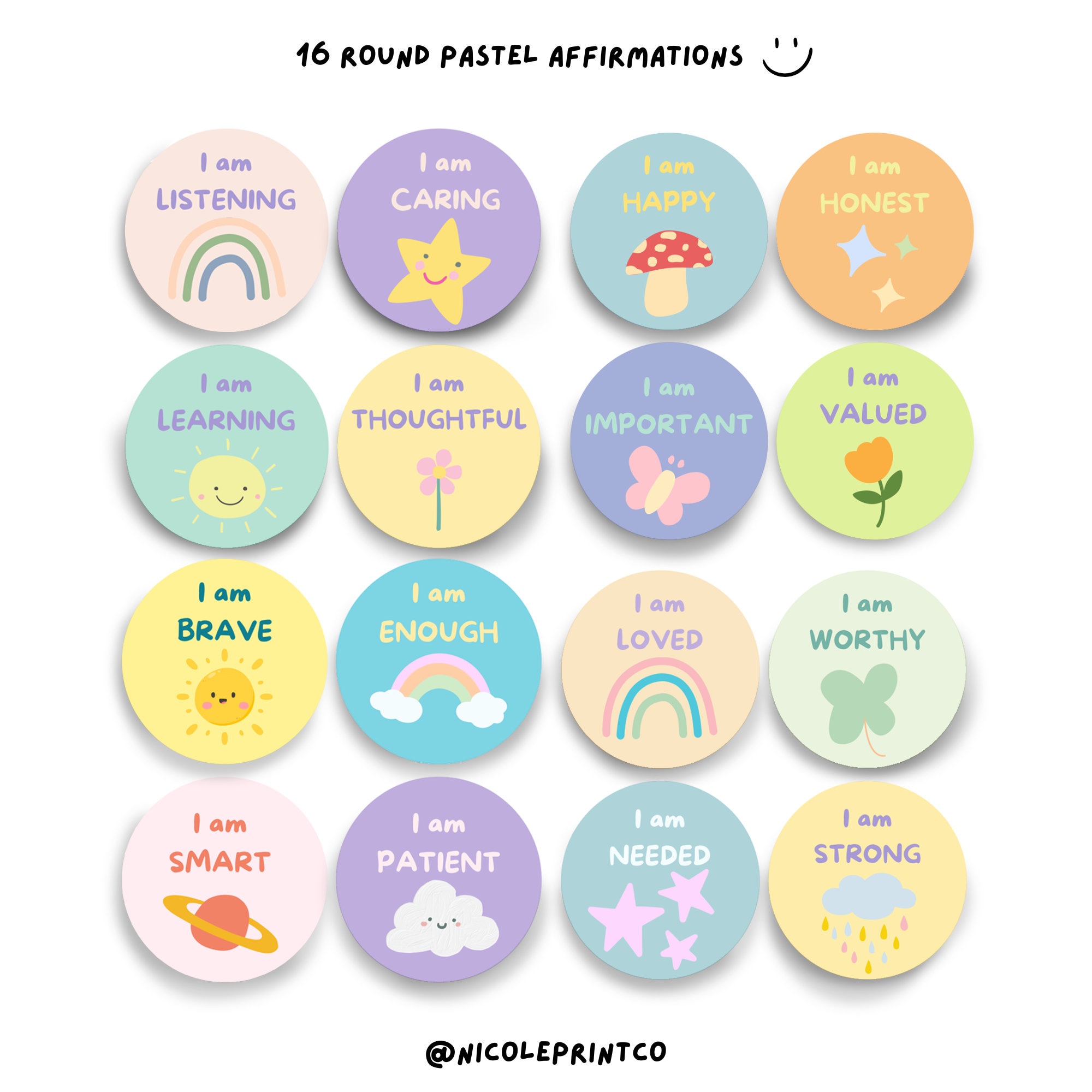 EDITABLE 16 Pastel Affirmation Cards for Kids Toddlers Printable ...