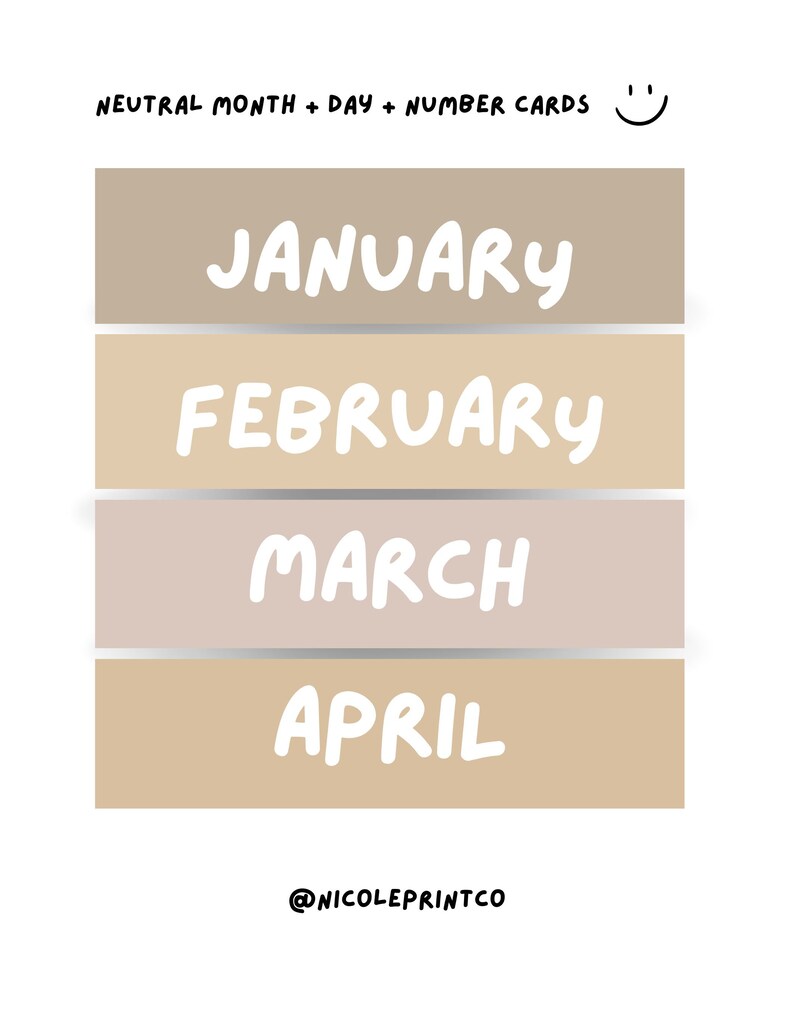 EDITABLE Neutral Month, Day, Number Cards for Routine, Chore, Preschool ...