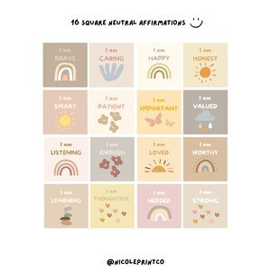 EDITABLE 16 Neutral Boho Affirmation Cards for Kids Toddlers Printable ...