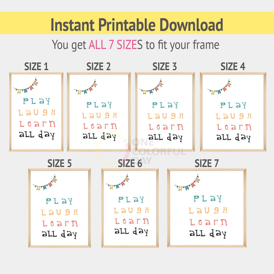 Kids Room Prints Play Laugh Learn All Day Poster Typography - Etsy