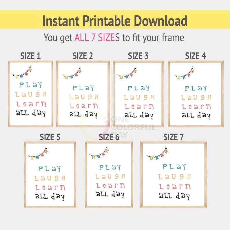 Kids Room Prints Play Laugh Learn All Day Poster Typography - Etsy