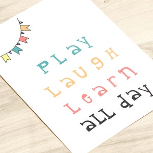 Kids Room Prints Play Laugh Learn All Day Poster Typography - Etsy