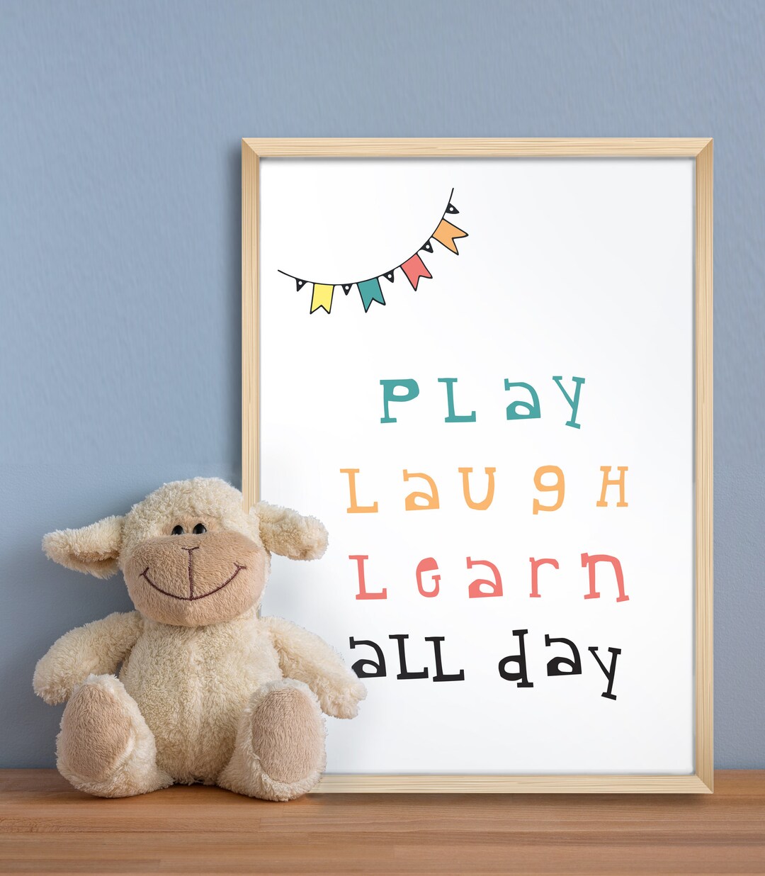 Kids Room Prints Play Laugh Learn All Day Poster Typography - Etsy