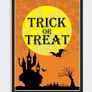 Trick or Treat Printable Sign Two Color Halloween Poster - Etsy