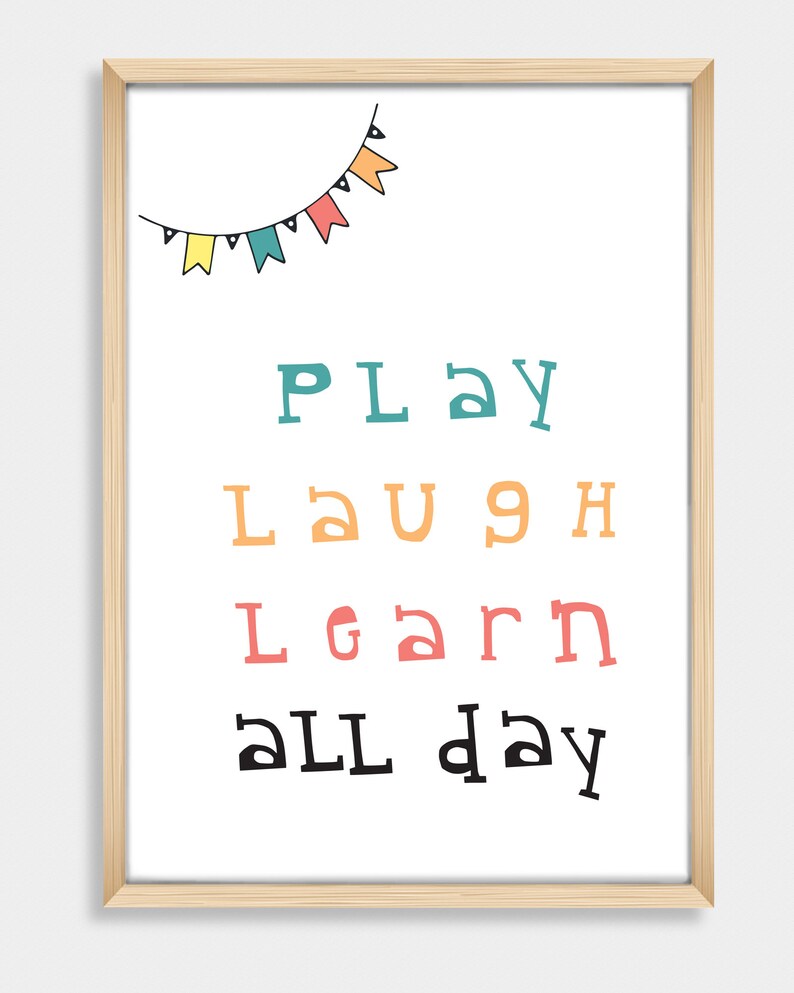 Kids Room Prints Play Laugh Learn All Day Poster Typography - Etsy