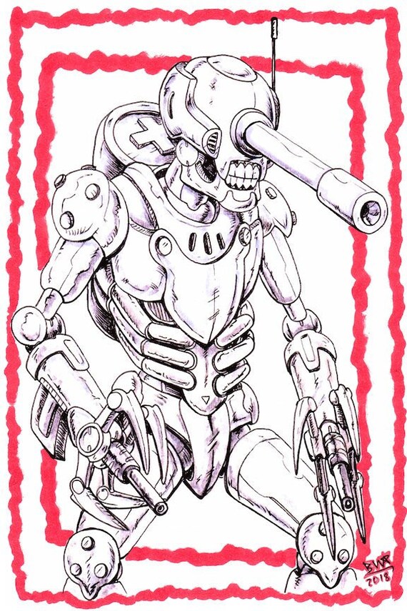 Tank Face 6 x 9 Original Doodle | Etsy