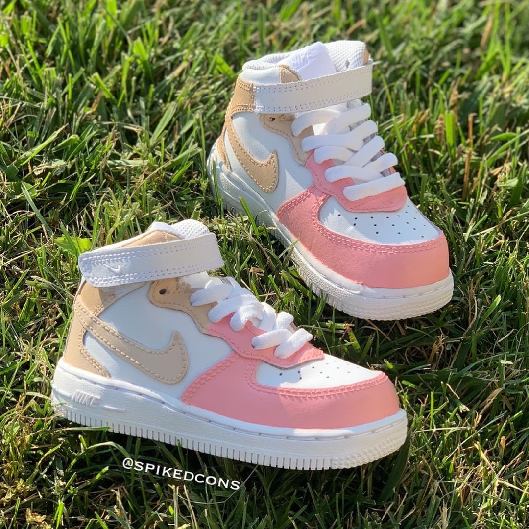 Custom Tan/pink Af1s-kids & Adults - Etsy