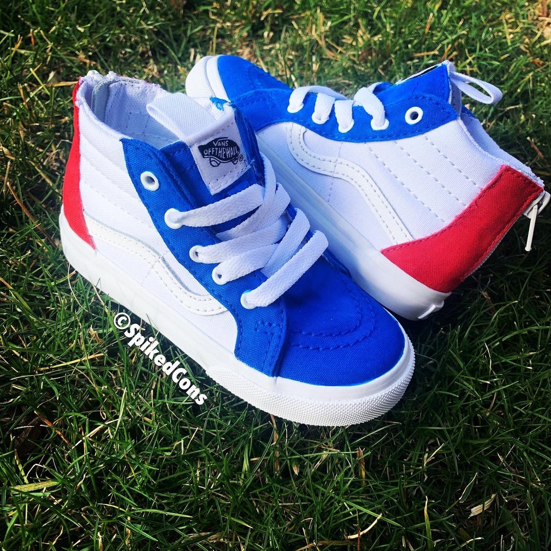 Tri-color Custom Vans toddler Sk8 Red White Blue Women Men - Etsy