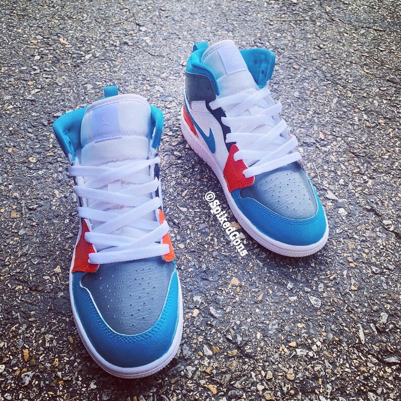 Custom Colorblock J 1–orange Turquoise Dark Gray & Navy Bluecheck ...