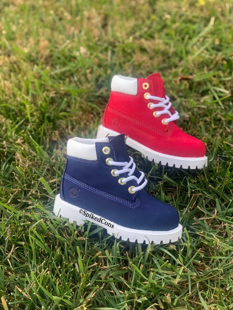 Custom Kids Red /white Timberlands - Etsy