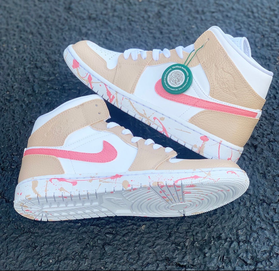 Custom J1 Mid Tan & Pink W/ Splatter check Size Before Ordering - Etsy