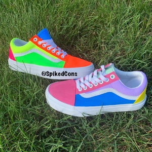 Custom Vans "neon Lights" -big Kids/adults Men Women Pink Orange Yellow ...