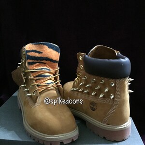 Custom Spiked Timberlands With Custom Tongue Design (men & Women Sizes ...