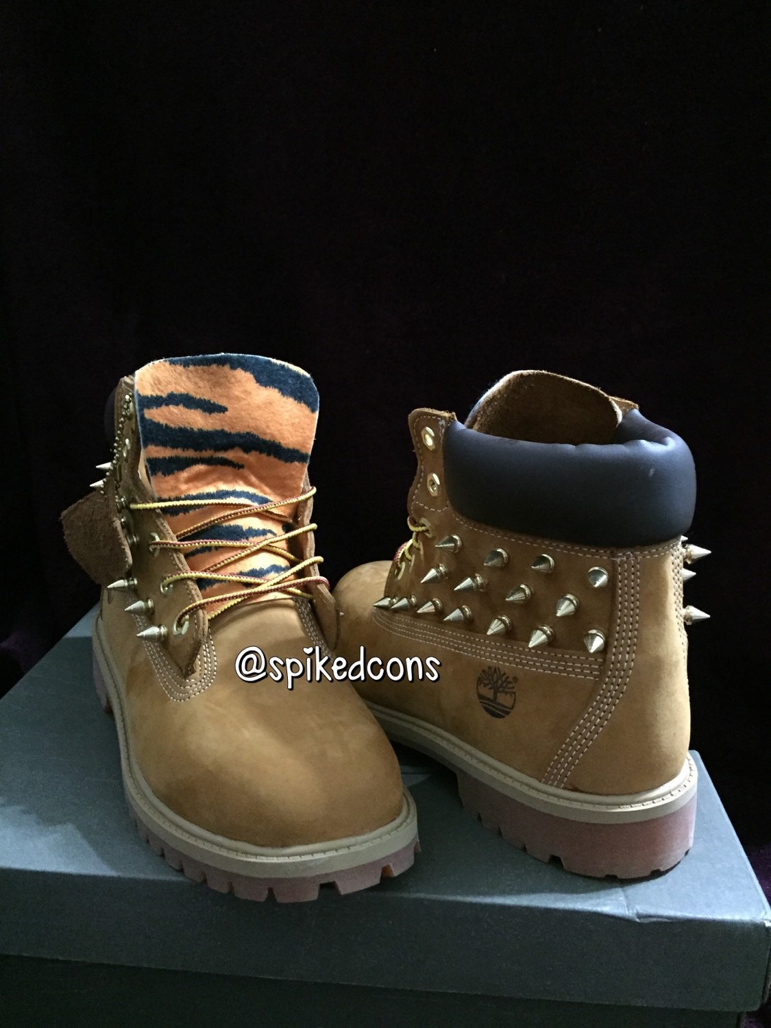 Custom Spiked Timberlands With Custom Tongue Design (men & Women Sizes ...